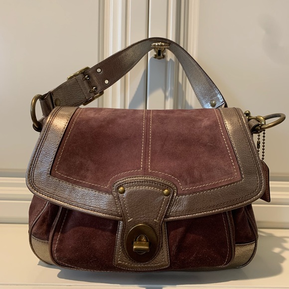 Coach | Bags | Coach Legacy Ali Oxblood Suede Metallic Leather Shoulder ...